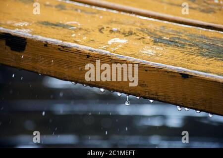 Drop of water on wood with raindrop after a rain with copy space Stock ...