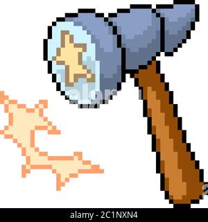 Hammer pixel art isolated. 8 bit sledgehammer. pixelated Blacksmith tool Vector illustration ...