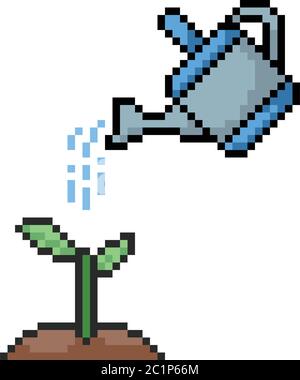 vector pixel art watering can isolated cartoon Stock Vector Image & Art ...