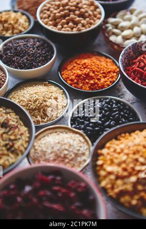 Selection of superfoods on rustic background Stock Photo - Alamy