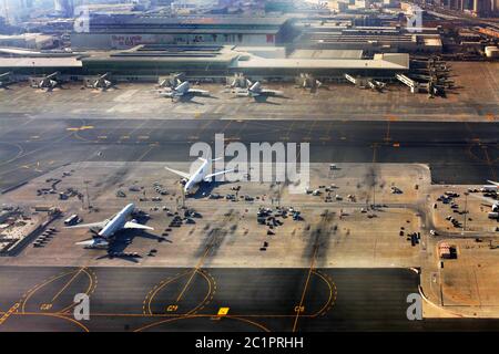View of Dubai International Airport runway,UAE with Terminal 3 of Dubai ...