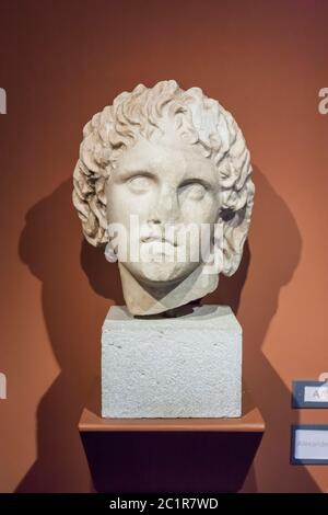 Marble head of Alexander the Great, Archaeological Museum of Pella ...