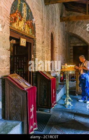 Kalabaka, Greece. Inside the Great Meteoron (Megalo Meteoro), a ...