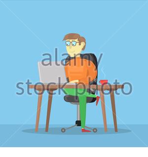 Businessman Cartoon Character working with Computer Stock Vector Image ...