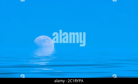 Moon over the blue wide sea with reflections Stock Photo - Alamy