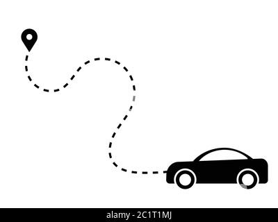 Car Dotted Path Line Driving Away From Destination Journey Trip. Black ...