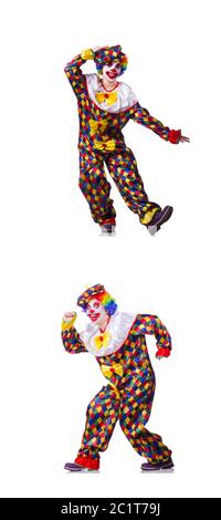 Happy male clown dancing isolated on white background Stock Photo - Alamy