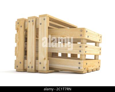 Two empty wooden crate Side view 3D render illustration isolated on ...