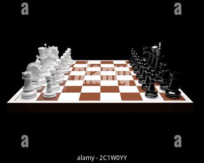 Chess board Side view 3D rendering illustration isolated on blue ...