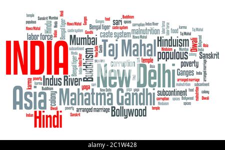 India word cloud illustration. Country word collage Stock Photo - Alamy