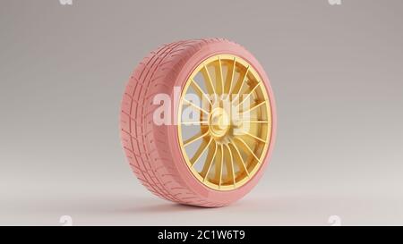 Pink an Gold Alloy Rim Wheel with Detailed Spokes Open Wheel Design ...