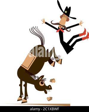 Cartoon rider falls from the horse isolated illustration.Funny long ...