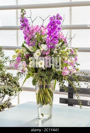 a colorful bouquet of bright spring flowers of various types, close-up ...