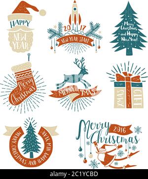Vintage Merry Christmas decorative label with curved arch line and ...