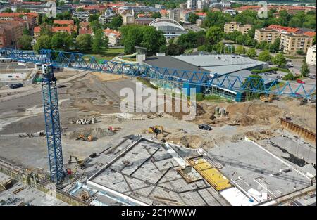 Linkoping, Sweden 20200604 The construction of a new indoor swimming ...