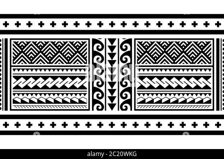Polynesian geometric seamless vector long horizontal pattern, Hawaiian ...