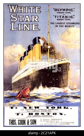A vintage advertising poster for White Star Line's Titanic, ocean liner ...