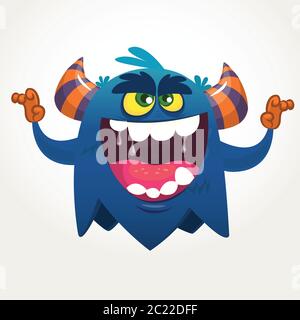 Angry cartoon black monster screanimg. Yelling angry monster expression ...