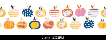 Seamless vector border apples. Repeating pattern Scandinavian style ...
