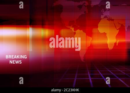 Graphical breaking news background with world map and news text in red ...