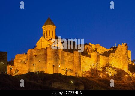 Scenic night view of Narikala Fortress in Tbilisi, Georgia Stock Photo ...