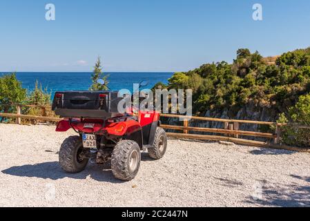 Quad parked on coast of Zakynthos island. Greece Stock Photo - Alamy