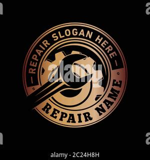 Repair Car logo, silhouette car, gear and wrench, sign emblem service ...