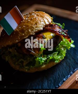 Irish hamburger with bacon Stock Photo - Alamy