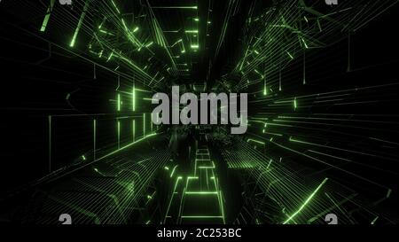 green wireframe design with nice reflection 3d rendering background ...