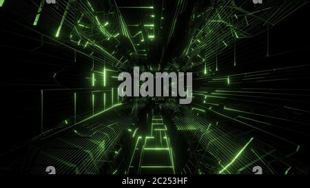 green wireframe design with nice reflection 3d rendering background ...
