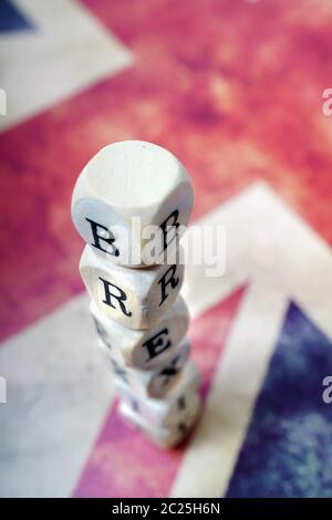 Brexit letter cube on Union Jack Stock Photo - Alamy