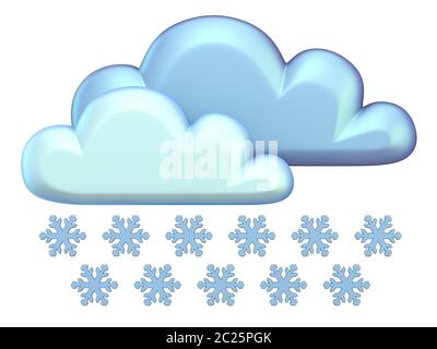 3d rendering snowfall icon. 3d render snow with cloud icon. Snowfall ...