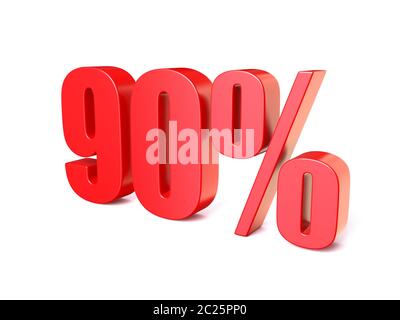 Red percentage sign 90. 3D render illustration isolated on white ...