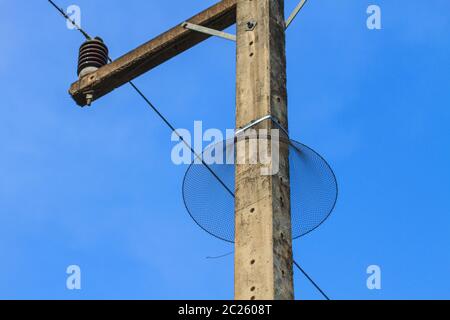 Nylon mesh or snake guard net around electric pole for protect animals ...