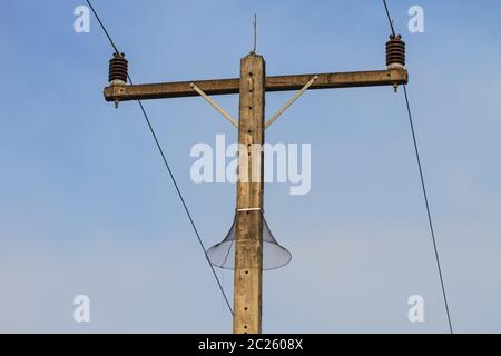 Nylon mesh or snake guard net around electric pole for protect animals ...