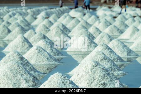 Heap of sea salt in original salt produce farm make from natural ocean ...