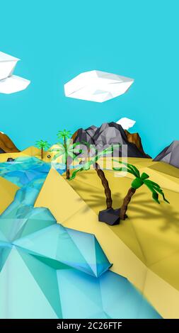 low poly desert landscape with palm trees. 3d render Stock Photo - Alamy