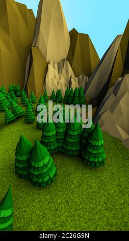 Low poly landscape with trees. 3d render illustration Stock Photo - Alamy