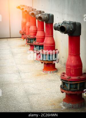 Fire safety pump on cement floor of concrete building. Deluge system of ...