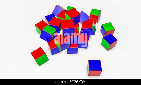 Multi-coloured abstract cubes on a black background Stock Photo - Alamy