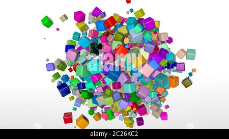 Multi-colored cubes on a white background. illustration. 3d rendering ...