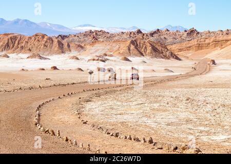 Chilean landscape, dirt road on Valley of the Moon. Chile panorama ...