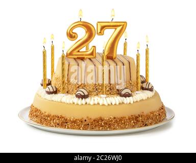 birthday cake with candles number 27 isolated on white background Stock ...