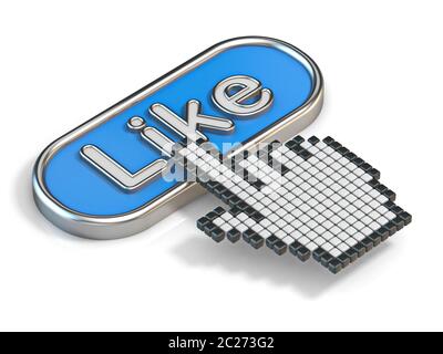 Mouse hand cursor on like button illustration Stock Photo - Alamy