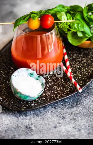 Glass of fresh organic tomato juice Stock Photo - Alamy