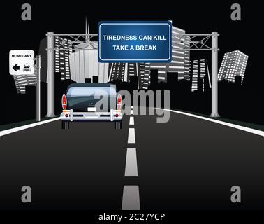 tiredness can kill sign on motorway Stock Photo - Alamy