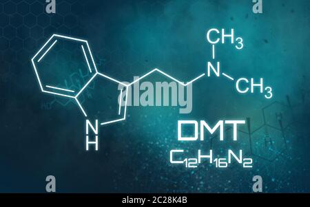 Dimethyltryptamine (DMT) psychedelic drug molecule. Present in the ...