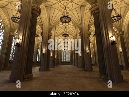 3D illustration of a gothic arc gallery interior Stock Photo - Alamy