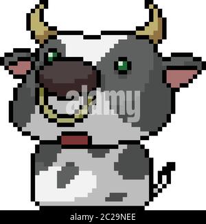 Cow pixel art. 8 bit farm animal cartoon. vector illustration Stock ...