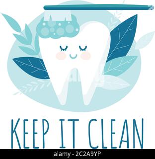 Kawaii tooth kids dental care vector educational seamless pattern ...